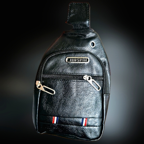 Jingpin | Bags | Nwt Black Unisex Mini Leather Sling Jingpin Backpack 2 ...